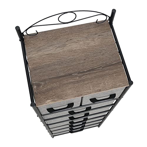 Household Essentials Victoria Dresser Tower Storage Organizer with 8 Drawers Black Metal Frame and Ashwood Rustic Wood Grain Top