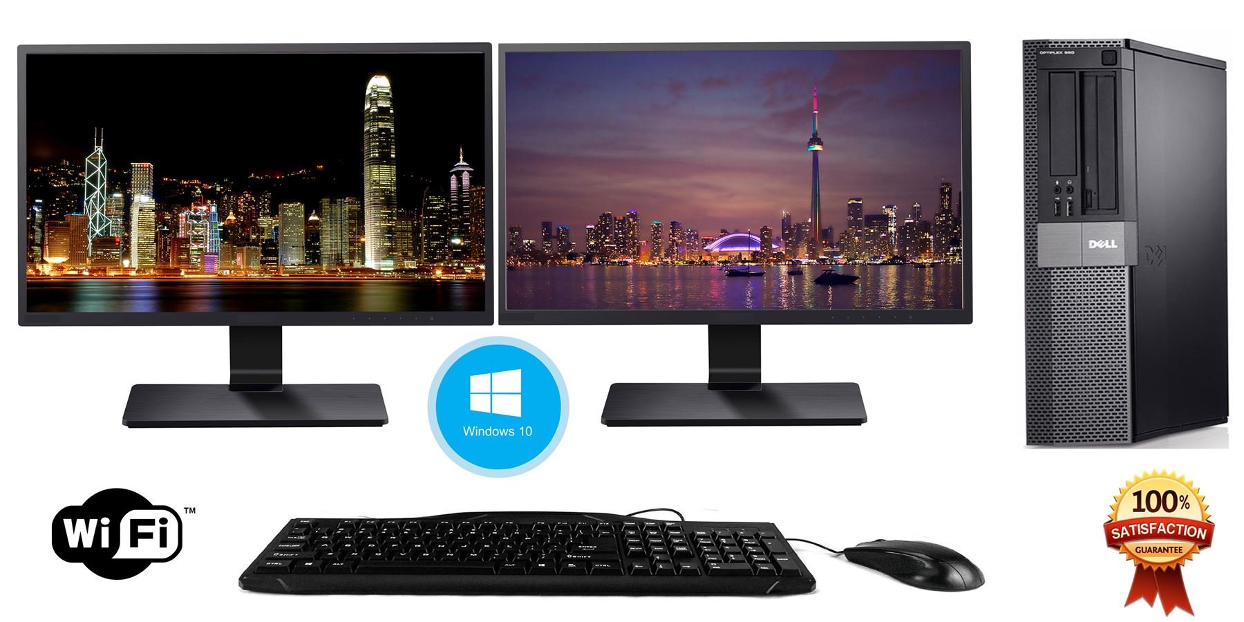 Dell Optiplex 980 Refurbished Desktop PC with Two New 20 inch Dell Monitor - Intel Core i5-650 3.2GHz 16GB 250GB DVD Windows 10 ~ Keyboard & Mouse ~ WiFi Adapter (Renewed)