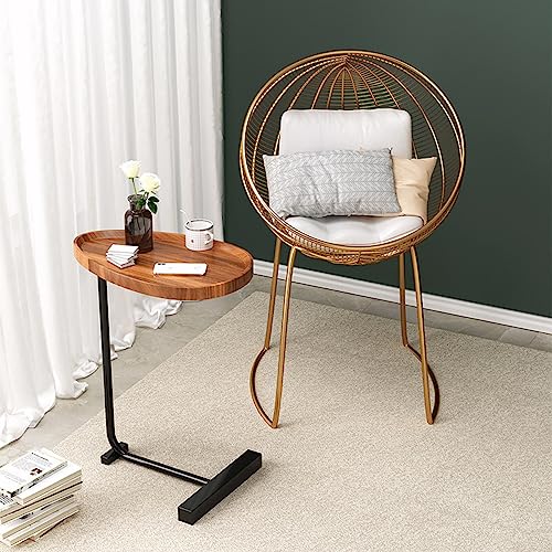 TRUNYAQI C Shaped Bed Side Table, Small Spaces End Table for Sofa and Bedside, Couch Tables That Slide Under, Small Coffee Side Table for Bedroom Living Room, 18”L X 12”W Tabletop (Brown+Black)