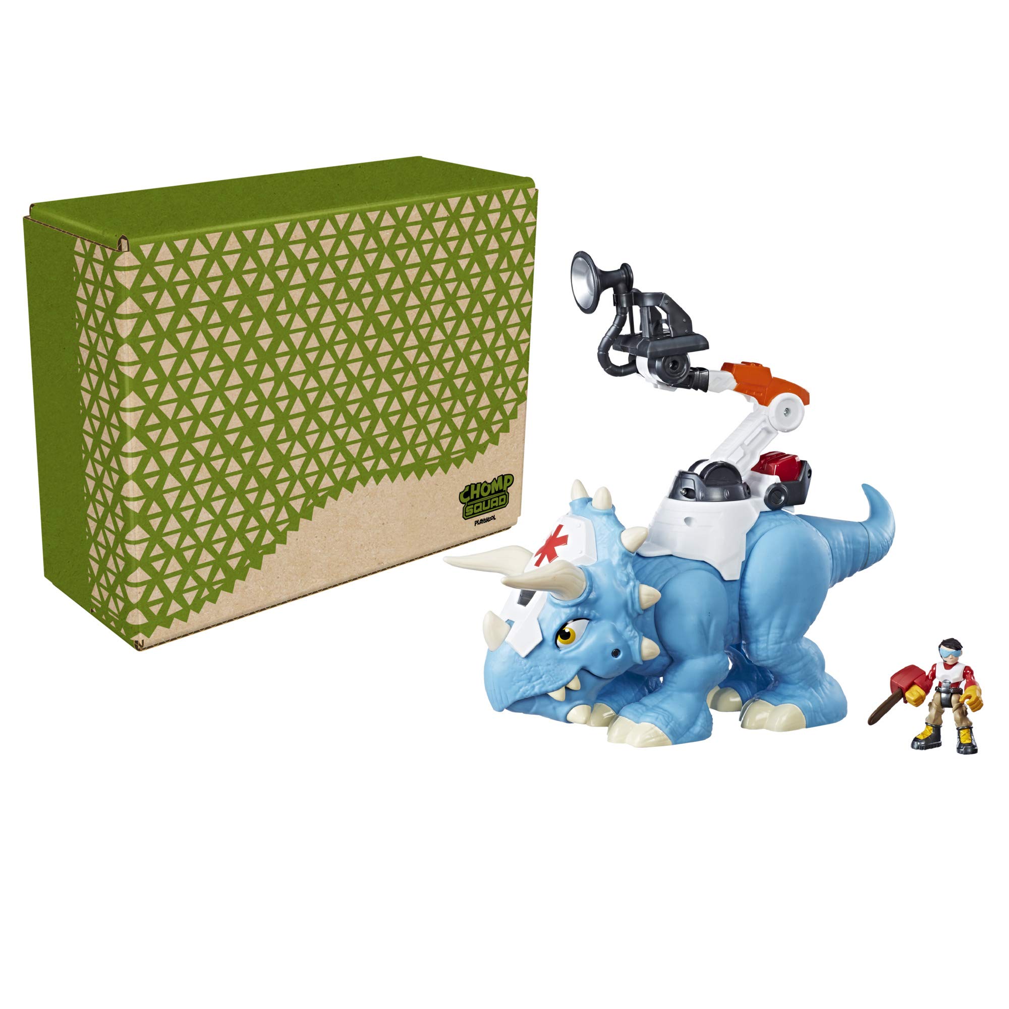 Chomp Squad Playskool Doc Tops and Sam Scrubs, Triceratops Dinosaur Toy and Hero Action Figure, Ambulance Toy for Kids 3 Years and Up