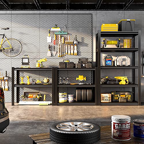 REIBII Metal Garage Shelving Heavy Duty Garage Storage Shelves, Large Wide Adjustable 5-Tier Storage Shelves, Heavy Duty Shelving Unit for Garage Pantry 2050 LBS Capacity, 4 Pack, Black