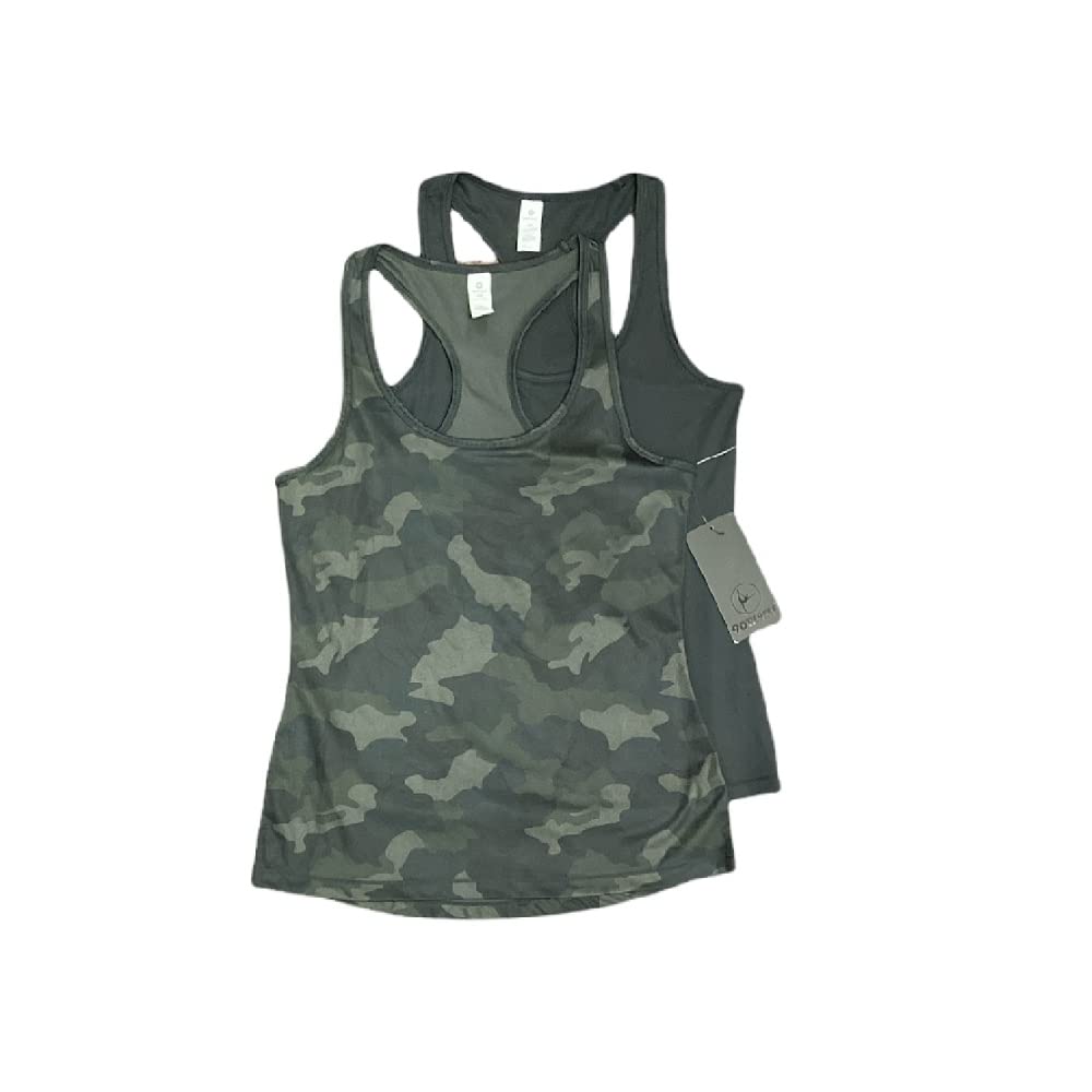 90 Degree By Reflex Women's Racerback Athletic Moisture Wicking Tank Top Set, 2 Pack (as1, Alpha, x_s, Regular, Regular, Camo Olive, XS)