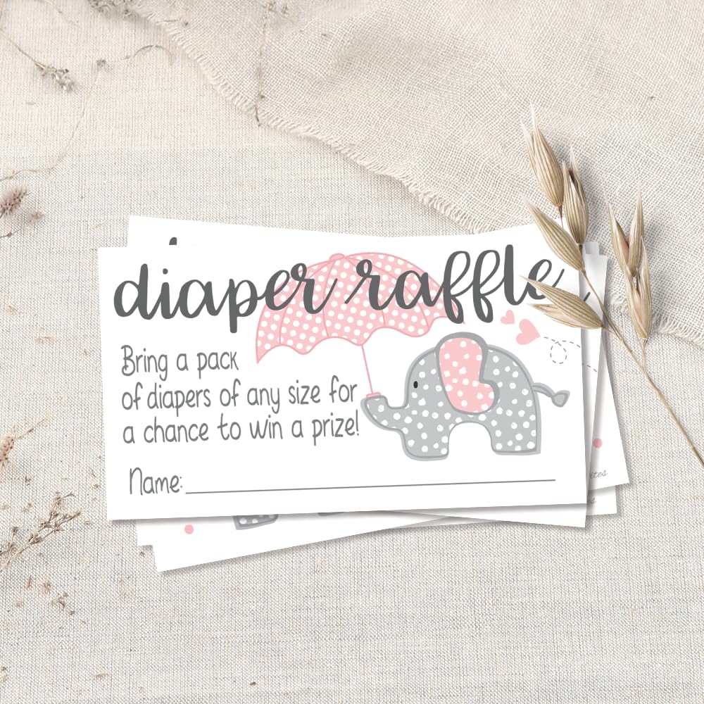 Pink Elephant Diaper Raffle Tickets (50 Count) - Girl Baby Shower Game