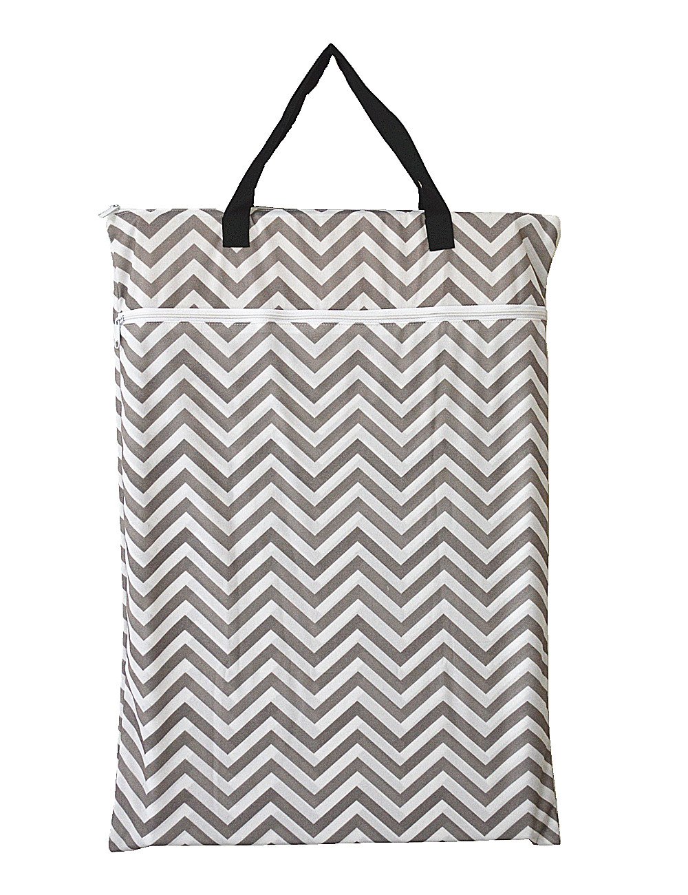 Sigzagor 2 Pack Large Hanging Wet Bags Laundry Pail Bags Cloth Diapers Reusable (Grey Chevron)