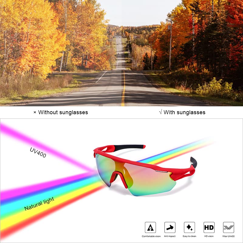 Airbin Motorcycle Glasses 100% UV Protection Windproof Anti-Glare Lenses Bike Ski Goggles Snow Goggles Red