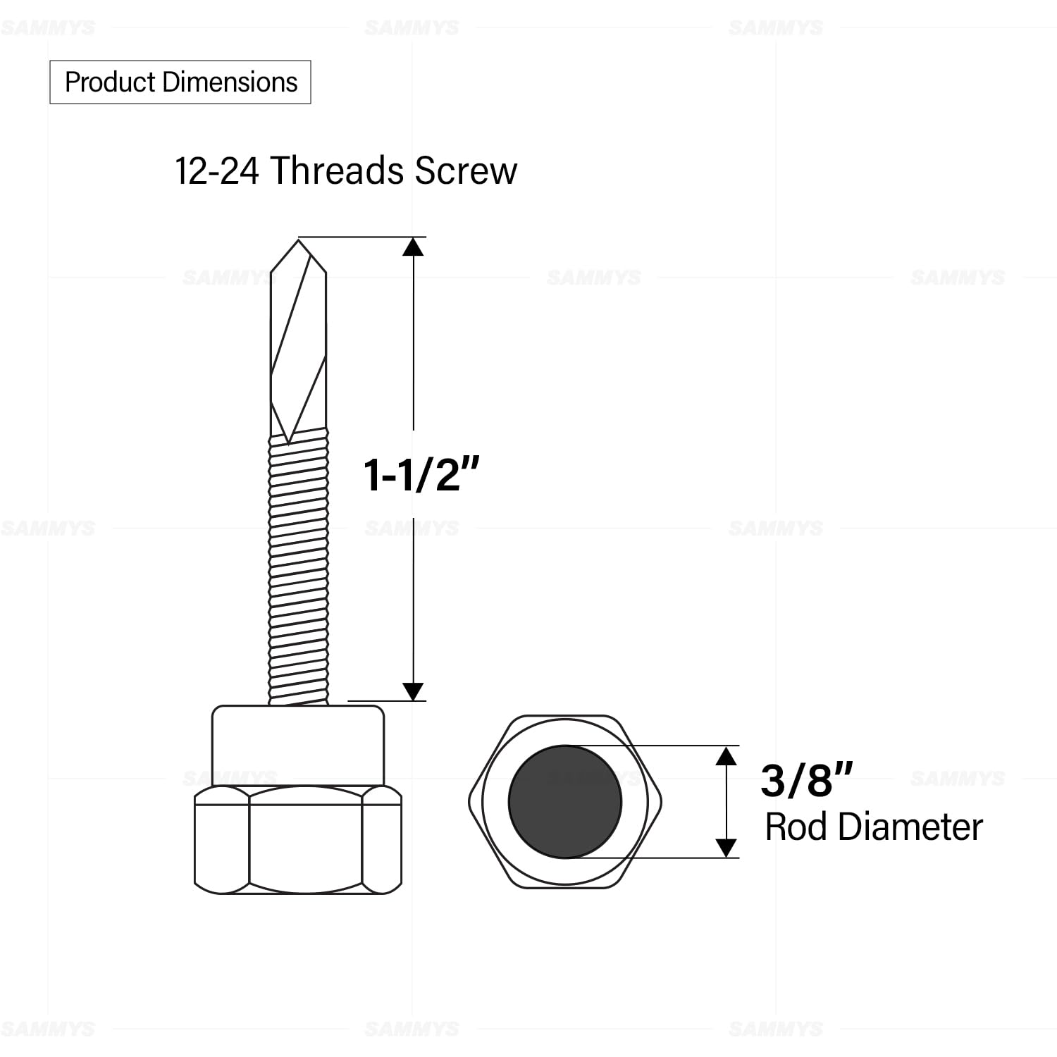 Everflow 8037957-25 DSTR 1-1/2 3/8" Vertical Threaded Rod Anchor Designed Structure, Steel, Electro-Zinc, 12-24 x 1-1/2" Screw Length (25 Pack), Pack of 25, 25 Piece