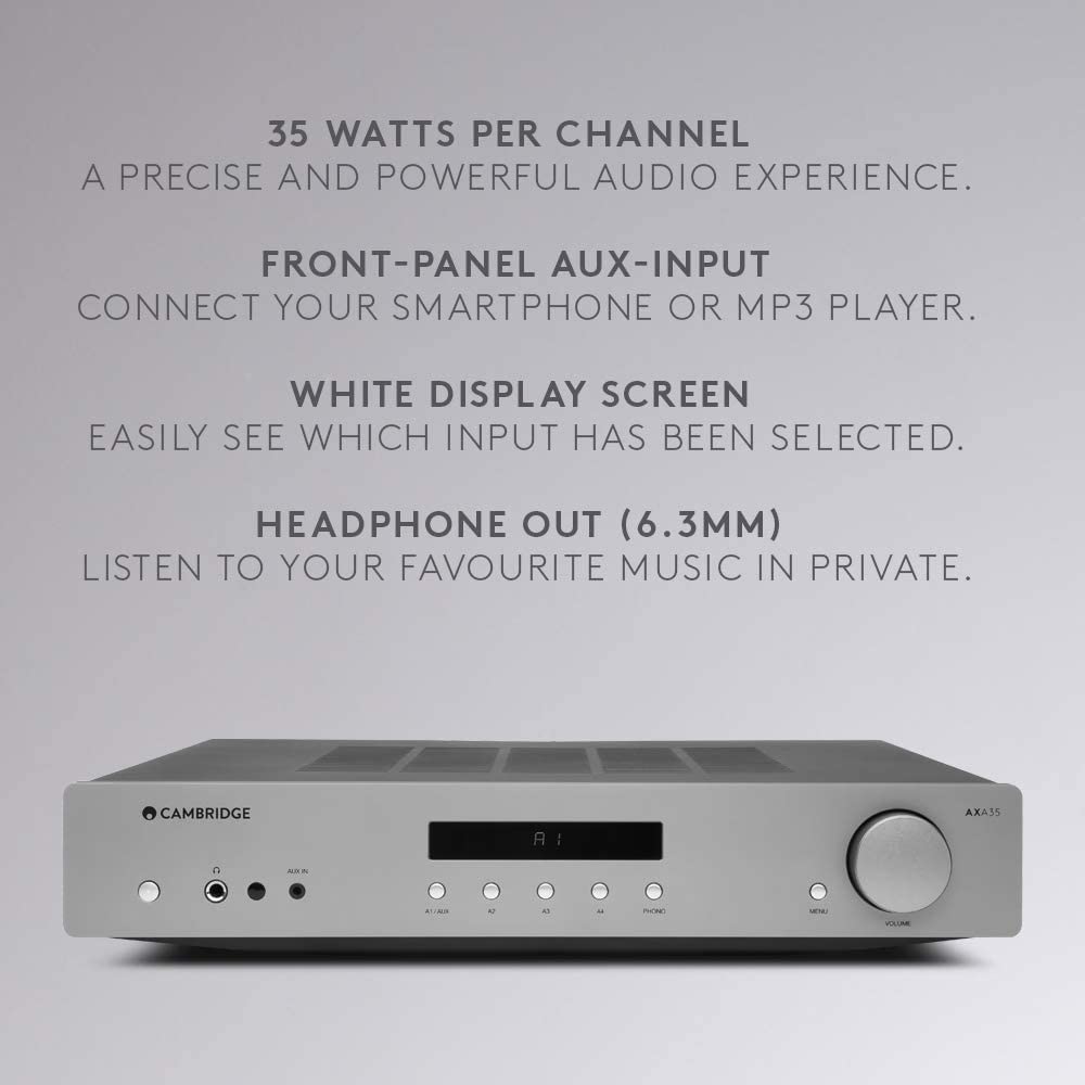 Cambridge Audio AXA35 35 Watt 2-Channel Integrated Stereo Amplifier | Built-in Phono-Stage | .25 Inch Jack, 3.5mm Aux