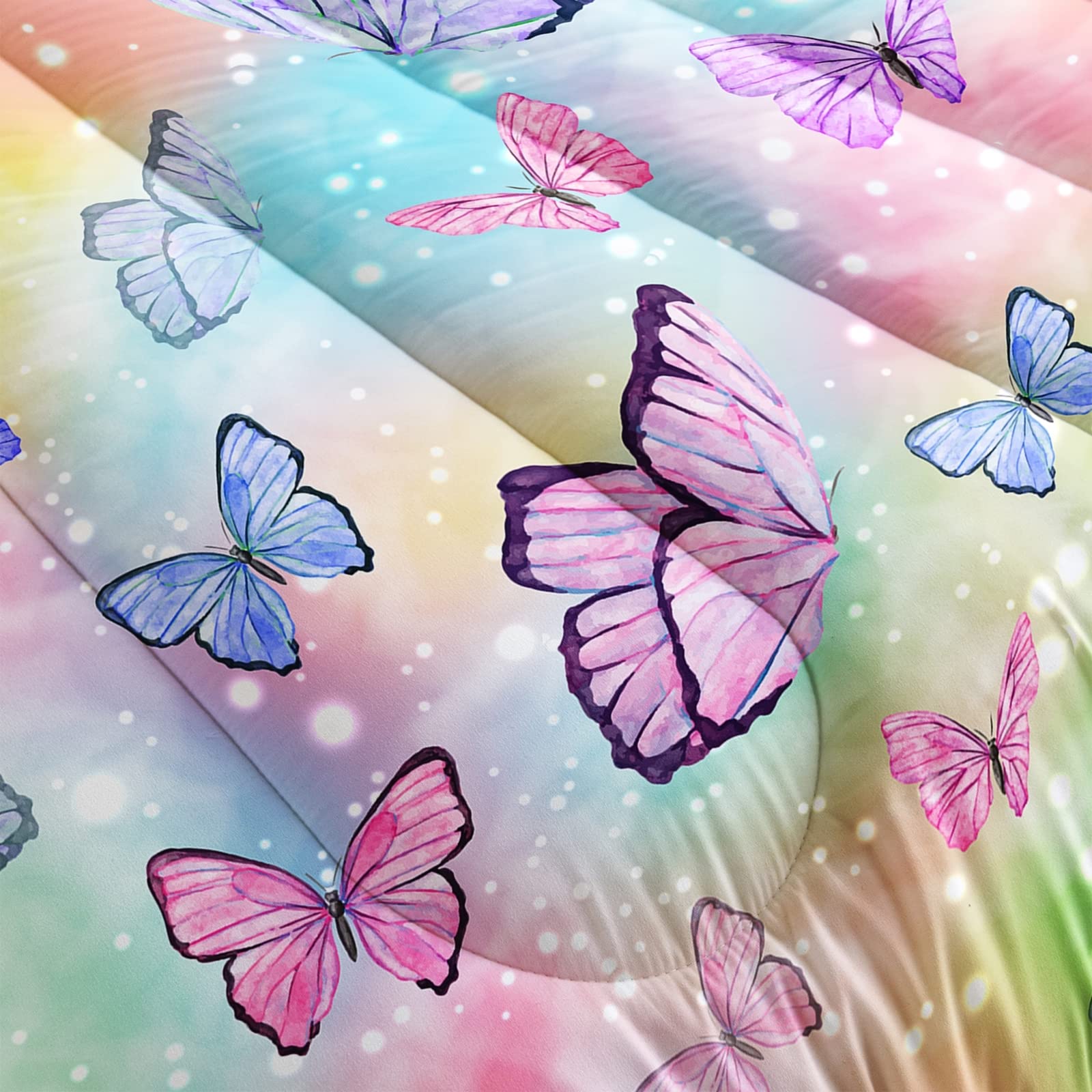 BailiPromise Colorful Butterfly Comforter Set Twin Tie Dye Butterfly Bedding Set for Girls Kids Rainbow Bed Set 1 Comforter and 2 Pillowcases Ultra-Soft Lightweight