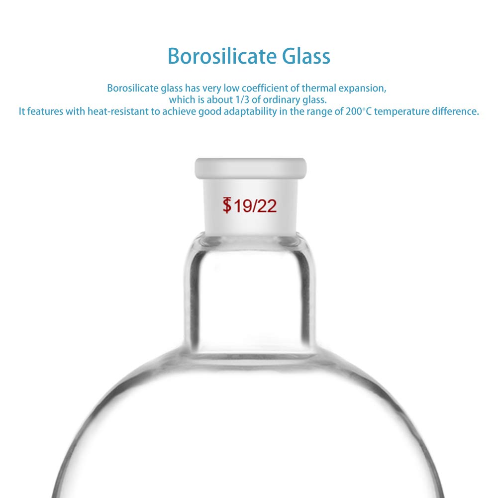 StonyLab Glass 500mL Heavy Wall Single Neck 1 Neck Round Bottom Flask RBF, with 19/22 Standard Taper Outer Joint - 500mL