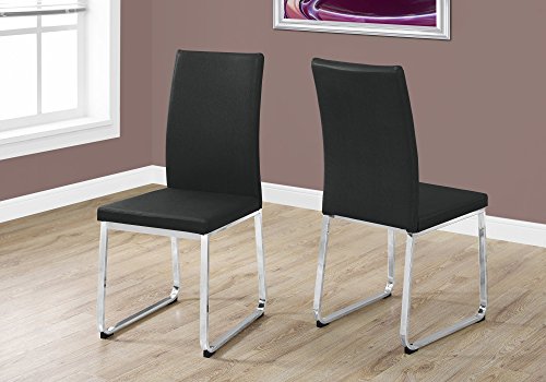 Monarch Specialties 1092 Chair, Set of 2, Side, Upholstered, Kitchen, Dining Room, Pu Leather Look, Metal, Chrome, Contemporary, Modern Chair-2Pcs, 17" L x 19.75" W x 38" H, Grey|Black