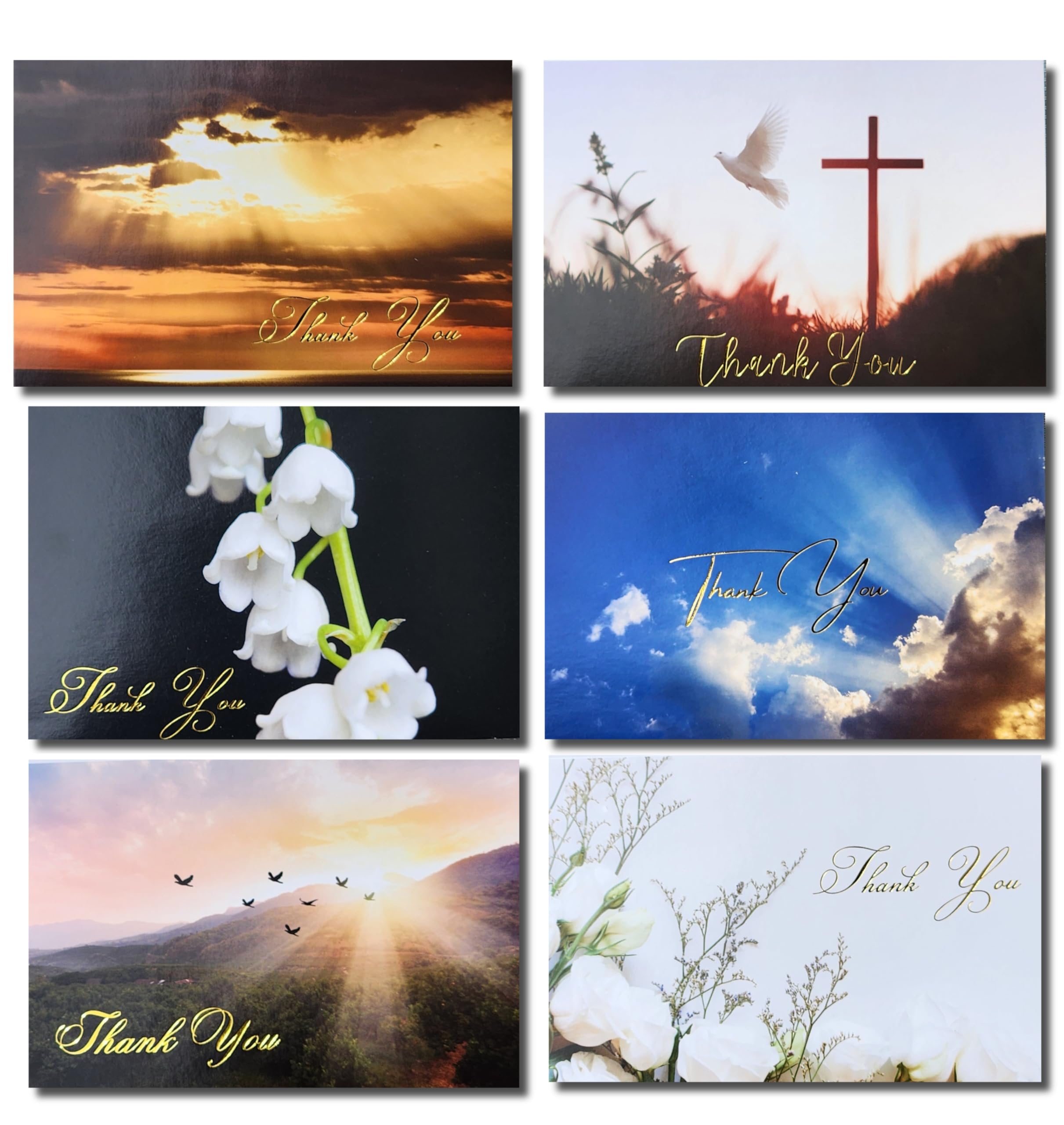 Asiren Greetings Sympathy Thank You Cards - Funeral Thank You Cards - 12 Beautiful Designs with Gold Foil, Message Inside, and Envelopes