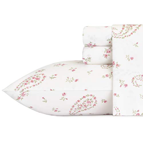 Laura Ashley Home Sateen Collection Bed Sheet Set - 100% Cotton, Silky Smooth & Luminous Sheen, Wrinkle-Resistant Bedding, 4 pcs, King, Bristol Paisley