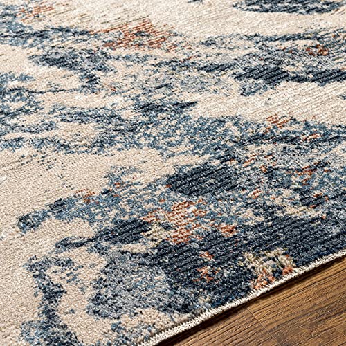 Mark&Day Area Rugs, 8x10 Randalia Modern Navy Marble Area Rug, Blue Beige Grey Carpet for Living Room, Bedroom or Kitchen (7'10" x 10')
