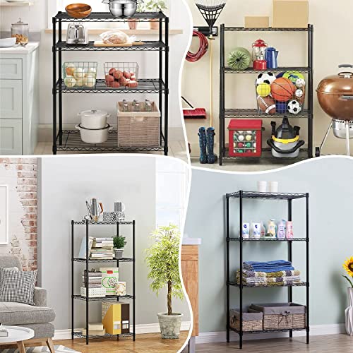 Txxplv 4 Tier Storage Shelf Wire Shelving Unit Rack, Adjustable Metal Shelves for Kitchen Laundry Garage with Leveling Feet (Black)