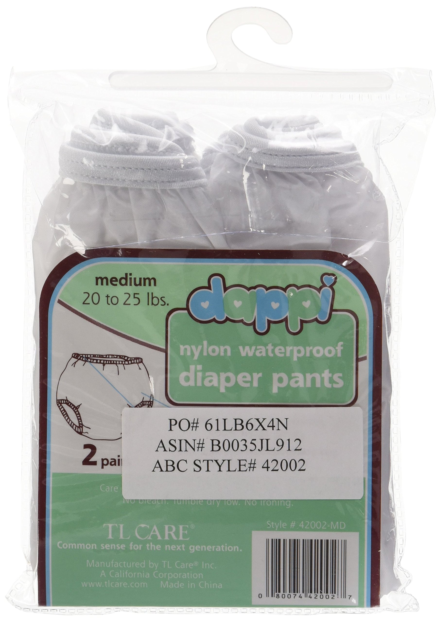 Dappi Waterproof 100% Nylon Diaper Pants, White, Medium Fits 20-25 pounds (2 Count)