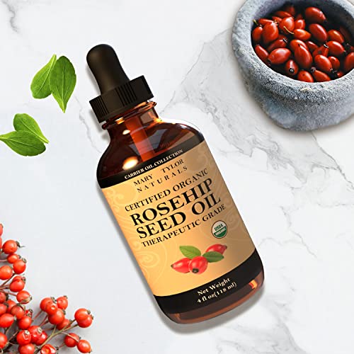 Mary Tylor Naturals Organic Rosehip Seed Oil 4 oz — USDA Certified Cold Pressed, Unrefined 100% Pure Rose Hip oil, Natural Moisturizer