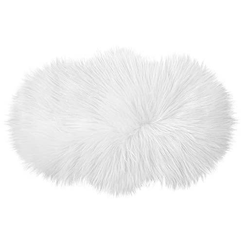 Molain Bench Cushion Fluffy Area Rug White Soft Faux Fur Bedroom Balcony Couch Reading Nook Cover Plush Mini Car Chair Seat Pad Hallway Fireplace Living Room Floor Decorations (50 cm Oval)