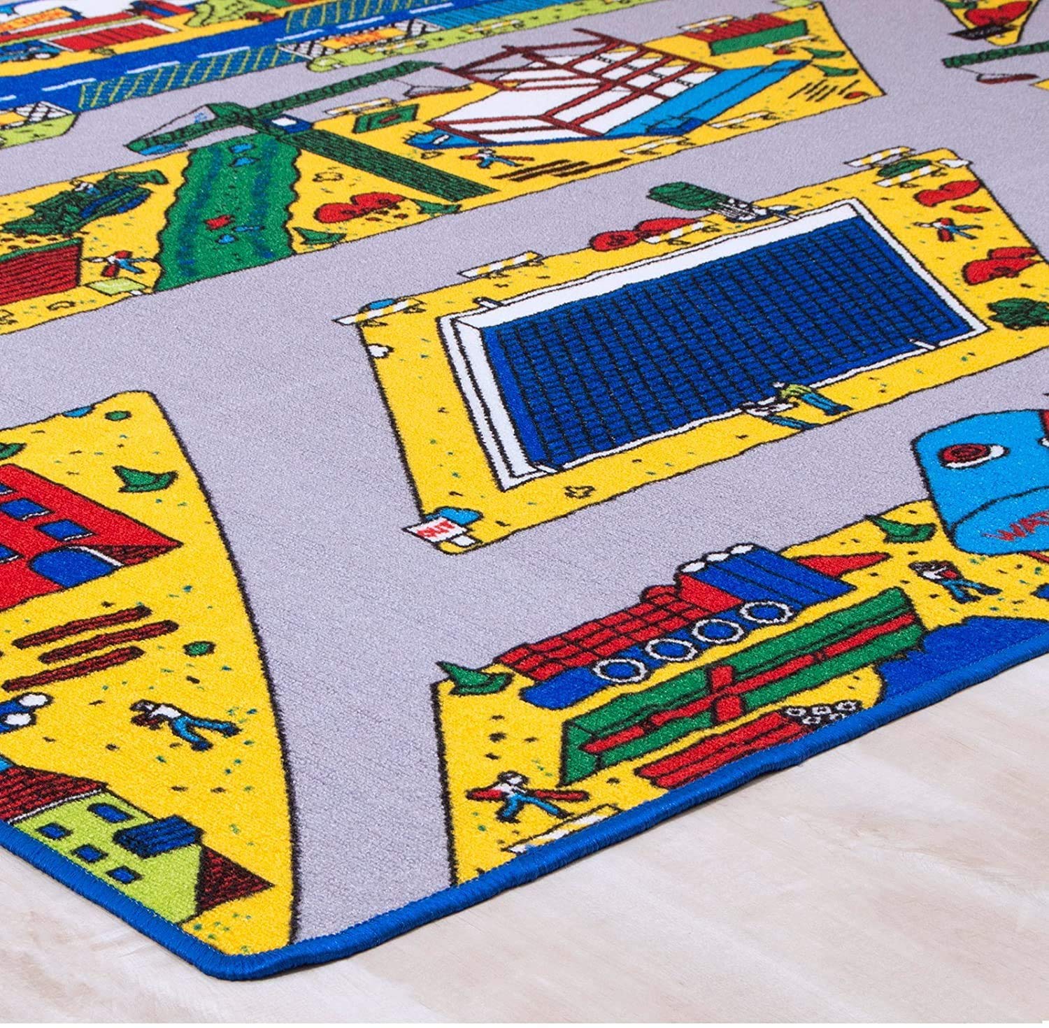 Champion Rugs Construction Vehicles Truck Toys Play Mat with Train Tracks, Mini Engineering Diecast Trucks Pull Back Cars, Toy Trucks for Toddlers, Kids (5 Feet X 7 Feet)