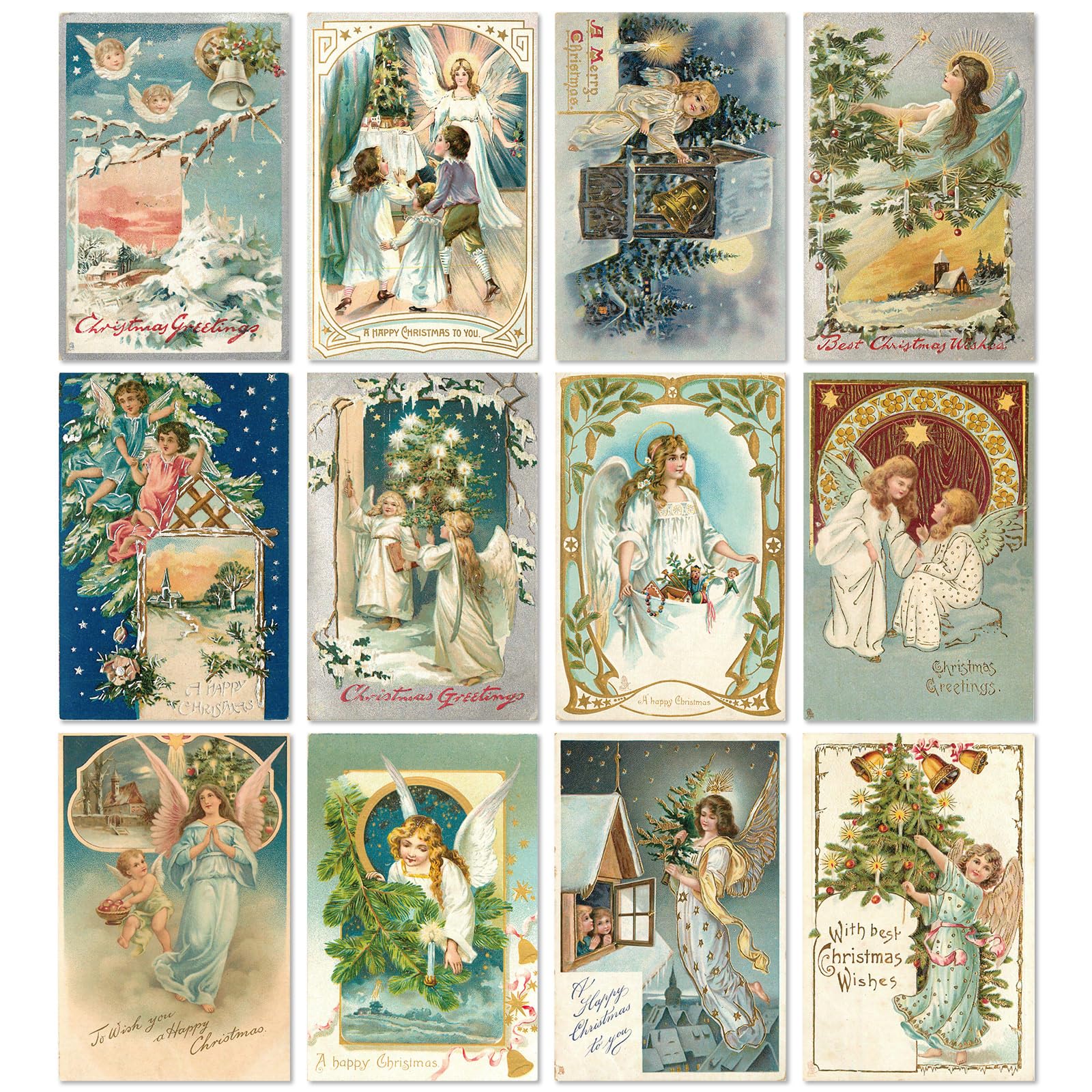AnyDesign 36 Pack Christmas Greeting Cards Holy Angel Note Cards with Envelopes Stickers Watercolor Xmas Blank Cards, 4 x 6 Inch