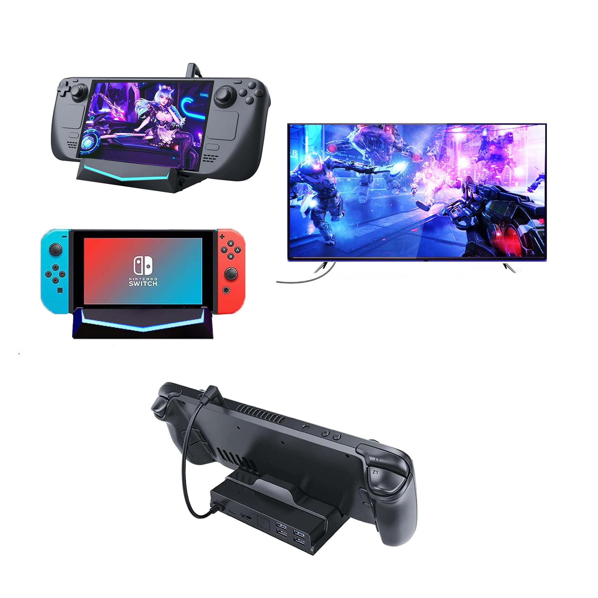 6-in-1 TV Docking Station Compatible for Switch Steam Deck Dock, Switch Dock steam Deck Dock Charging Dock with 4 USB-A 3.0,4K HDMI,PD 3.0 USB-C Fast Charger