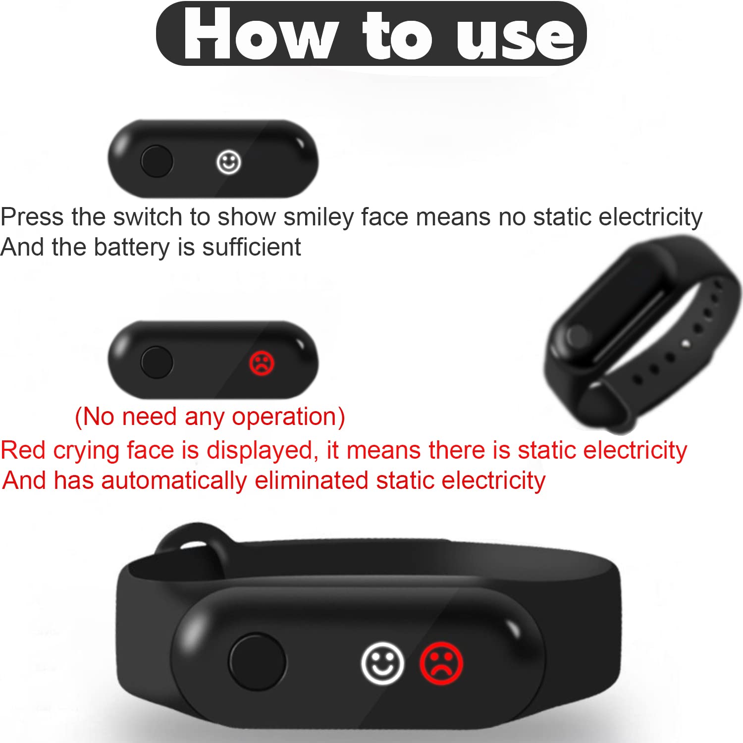 Anti-Static Wristbands, Anti-Static Cordless Wristbands Automatic Static Removal Bracelets Human Body in Winter Adjustable Smiley Face Display Function Sports Anti-Static Static Silicone Wristbands