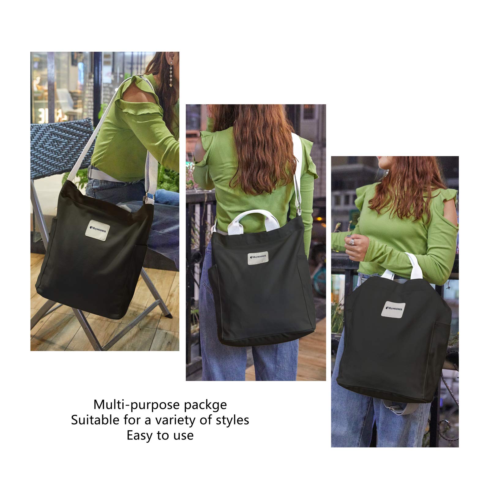Canvas Tote Bag With Zipper And Pockets Casual Crossbody Planner Hobo Bags For Women, Black
