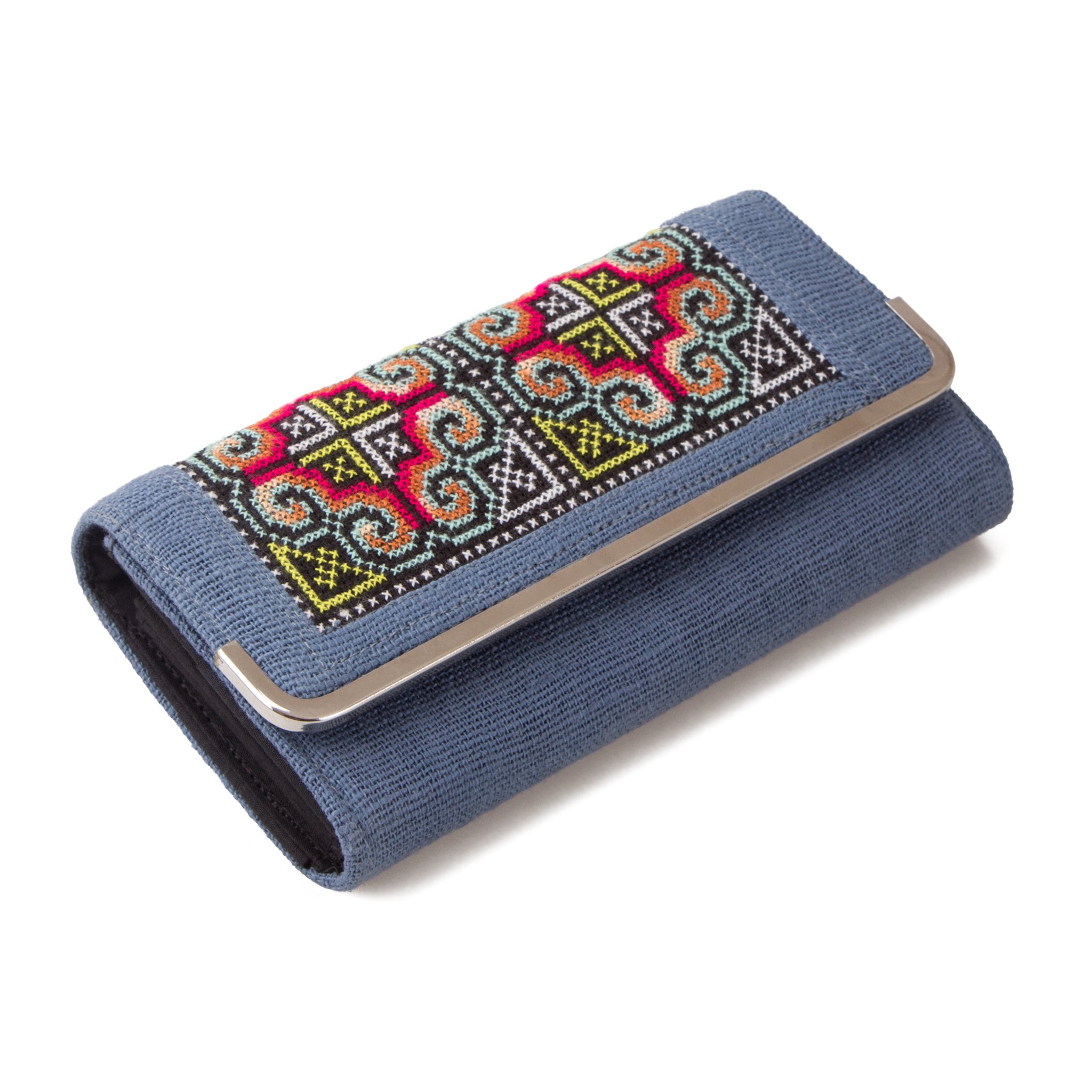 changnoi Unique Women's Wallet Fair Trade Thai Hmong Embroidered Fabric in Gray