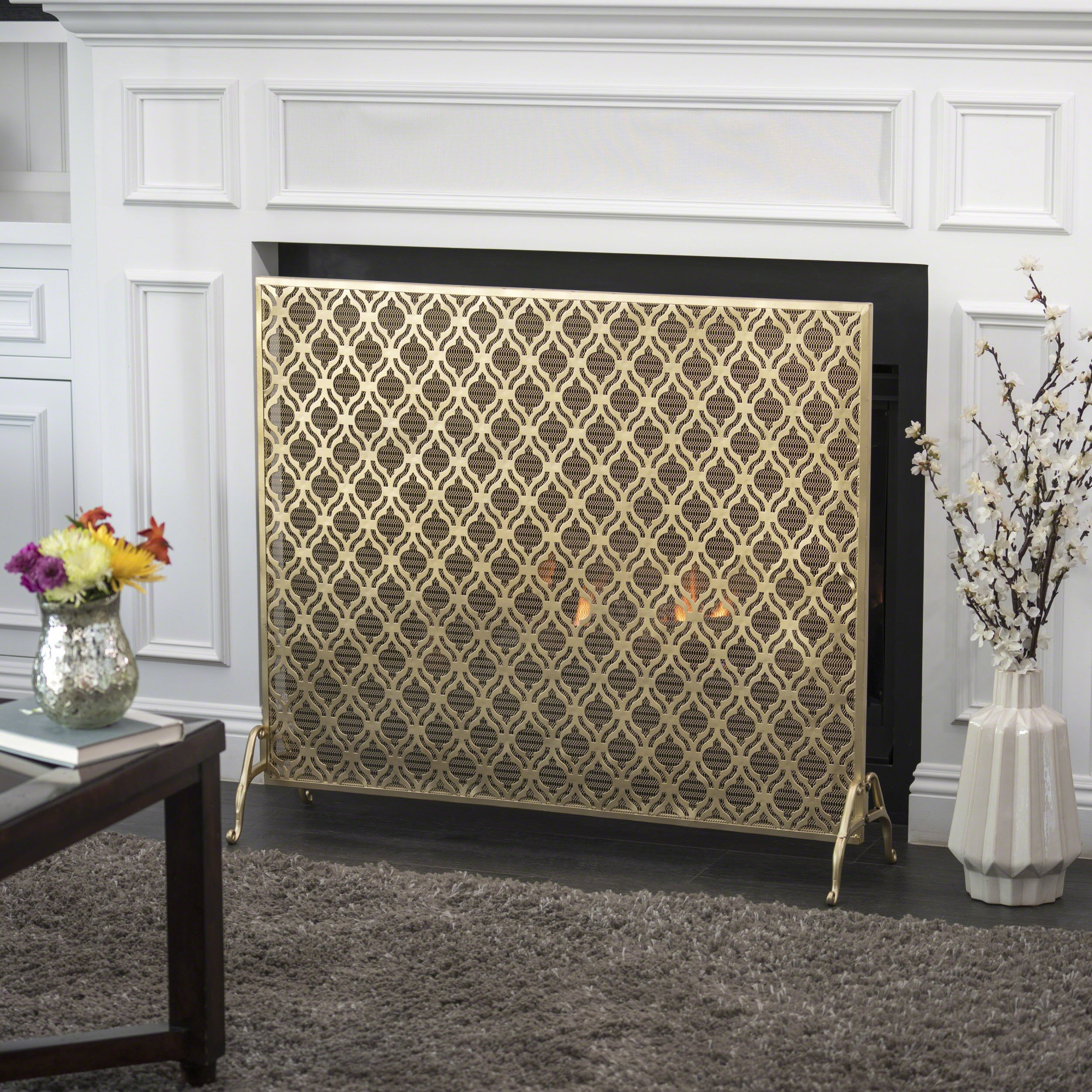 Christopher Knight Home Elmer Single Panel Iron Fireplace Screen, Gold