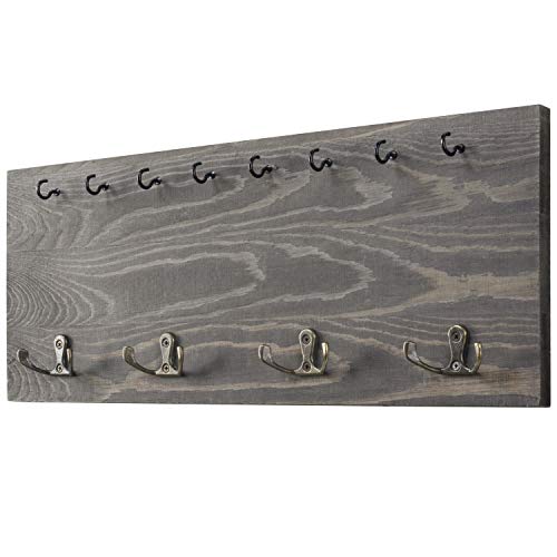 MyGift Wall Mounted Vintage Grey Wood Key Holder Organizer and Coat Rack with 8 Key Hooks and 4 Dual-Hooks