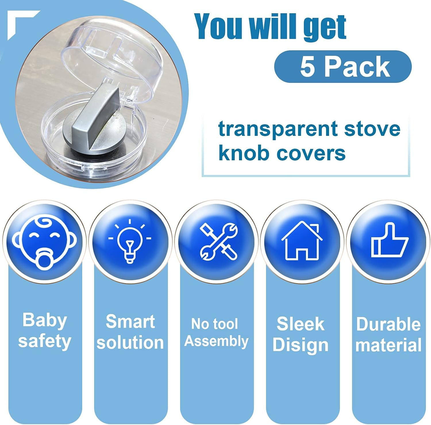 6-Pack Gas Stove Knob Covers for Child Safety Guards Protector kit (6 Pack Clear)