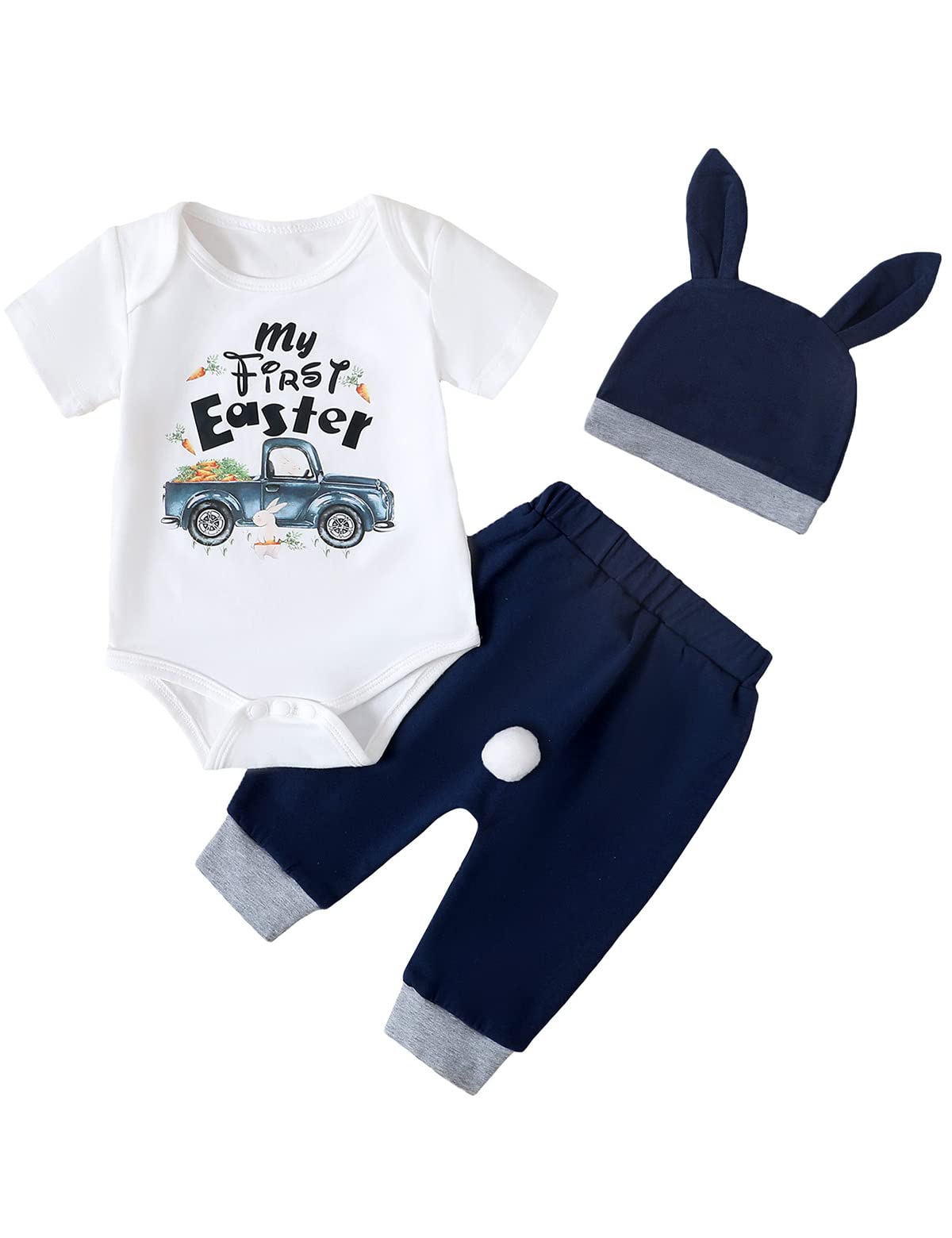 Aslaylme Newborn Boy Easter Day Clothes Baby My First Easter Outfit (Blue-1st, 3-6 Months)