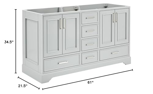 ARIEL Stafford 60" Grey Bathroom Vanity Base Cabinet, Double Sink Configuration, 4 Soft Closing Doors, 6 Full Extension Dovetail Drawers, Brushed Nickel
