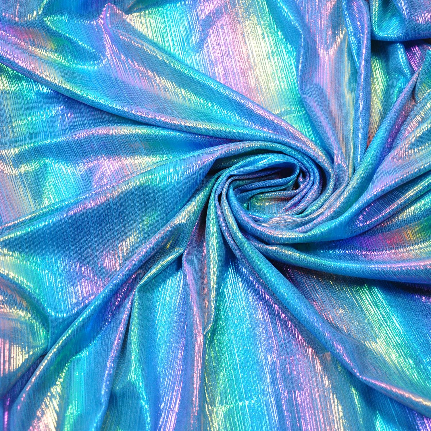 Shining Iridescent Hologram Laser Fabric Knit Crepe 58" Wide for Cloth Craft Upholstery by 2 Yards (72inch Sky)