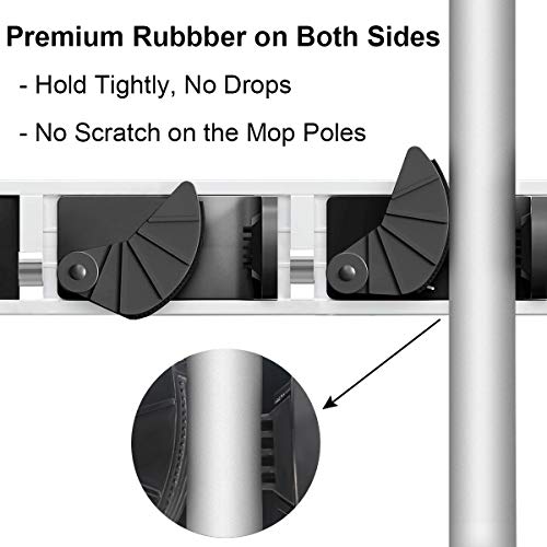 Mop Broom Holder Wall Mount, Metal Broom Organizer Storage Rooms Garage Garden Kitchen Tool Clean Tools Organizer Non-slip Wall Hanger(4 Adjustable Slots & 4 Hooks, Black)