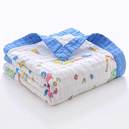 Jay & Ava Baby Muslin Blanket, Soft Toddler Cotton Blanket for Boy, 4 Layers Bed Throws for Baby Crib, Multicolor Printed Summer Quilt for Baby, Large 42β x 42β (Blue Digger)
