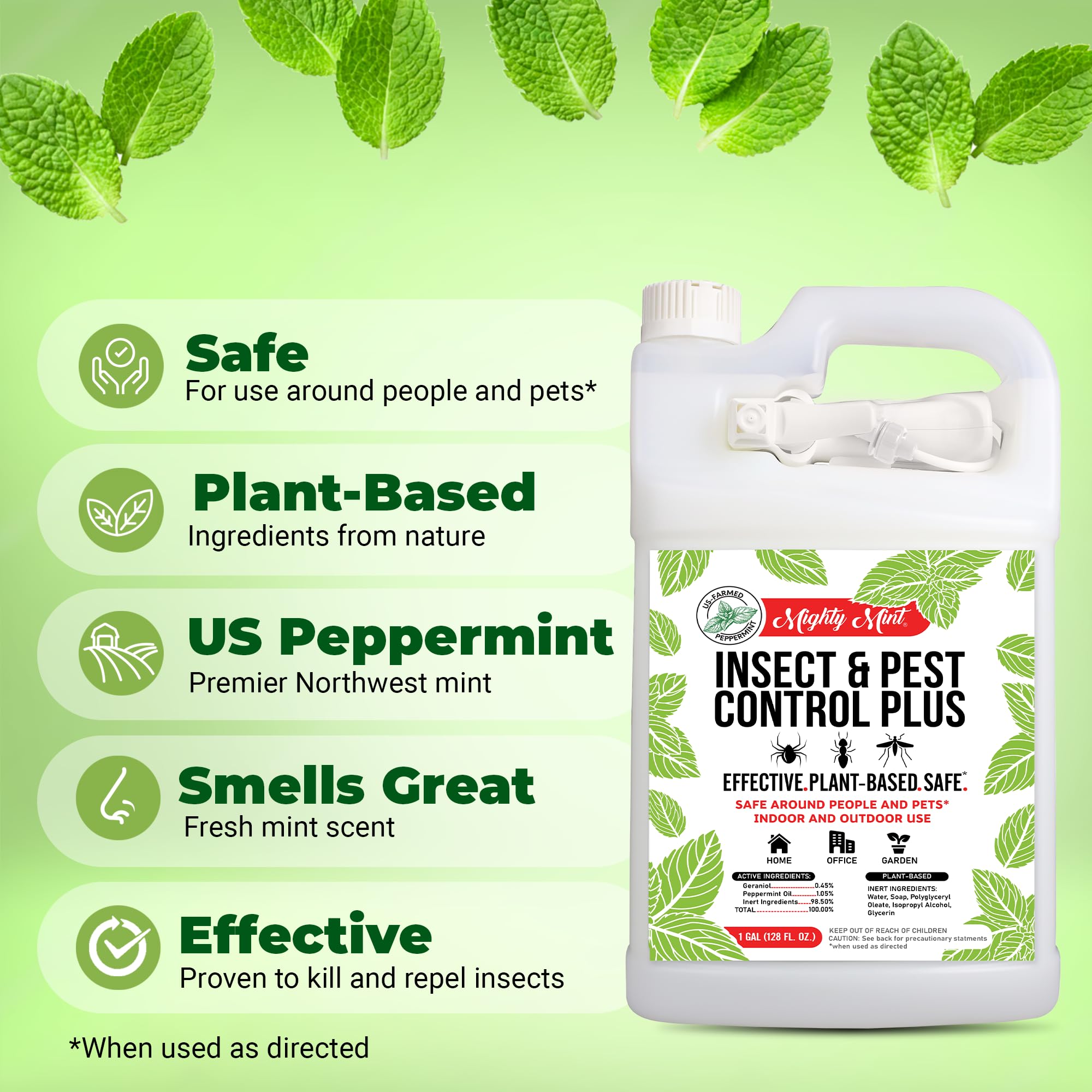 Mighty Mint Insect & Pest Control Plus β Natural Mint Oil Insect Killer Spray, 1 Gallon