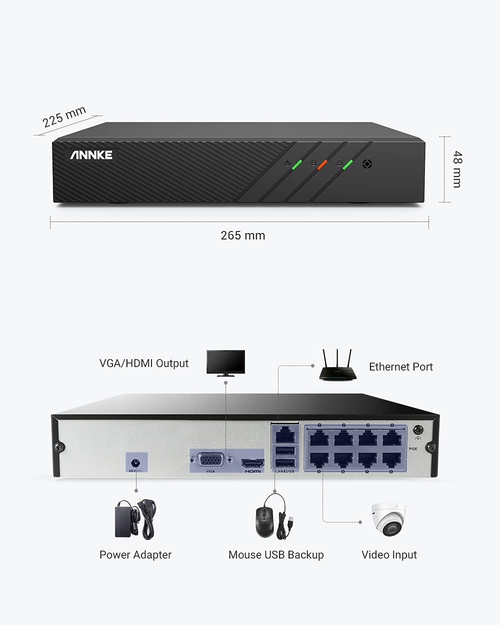ANNKE 5MP PoE Security Cameras System with H.265+, 2 Pcs C500 Camera with ANNKE 8 Channel 6MP PoE NVR, Outdoor IP Security Surveillance Camera,100 ft Color Night Vision, IP67 Waterproof, Plug and Play