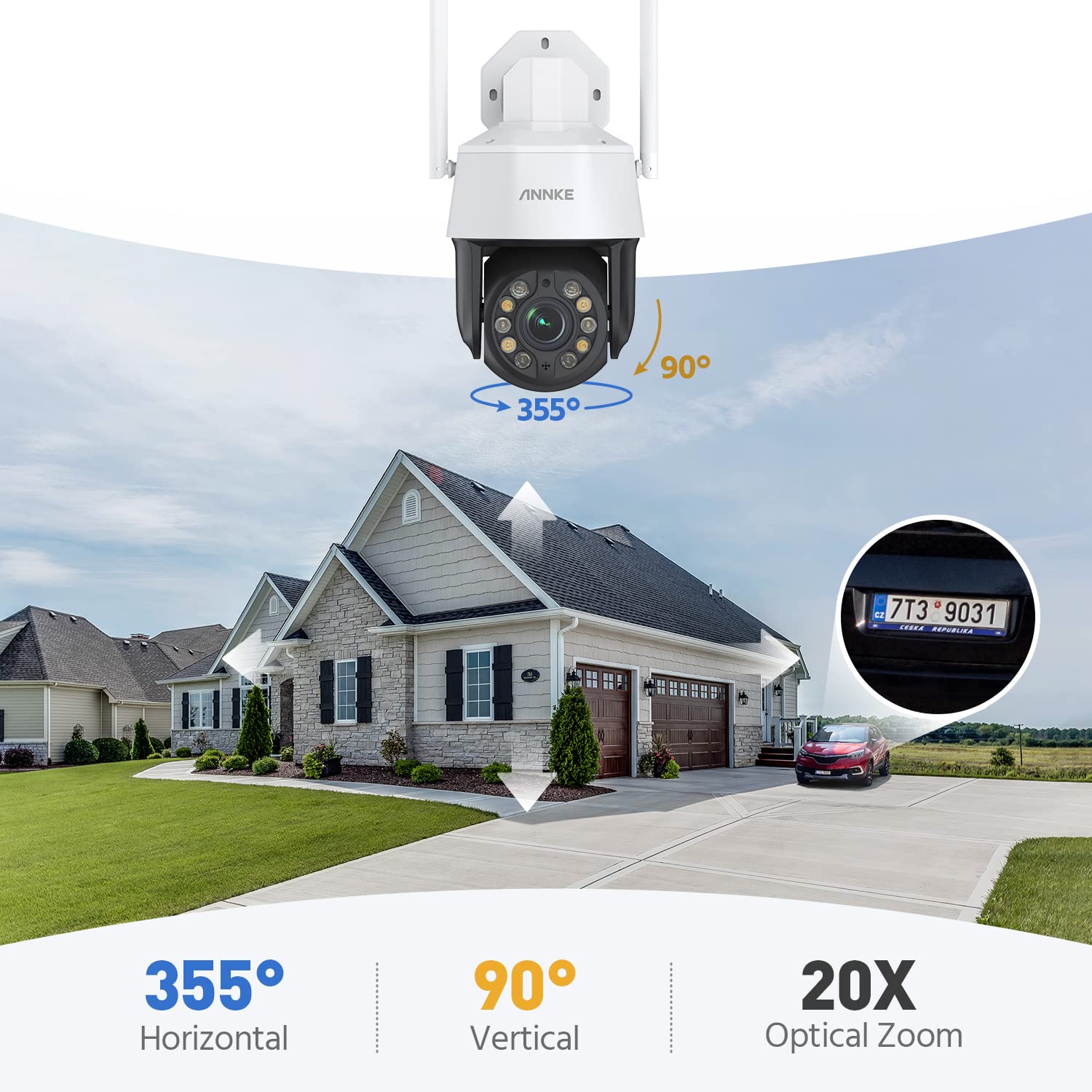 ANNKE 5MP PTZ Outdoor Security Camera, 20X Optical Zoom Auto Tracking, 2.4GHZ WiFi Security Camera with AI Human Detection, Color Night Vision, Two Way Talk, Up to 128GB SD Card(Not Included)