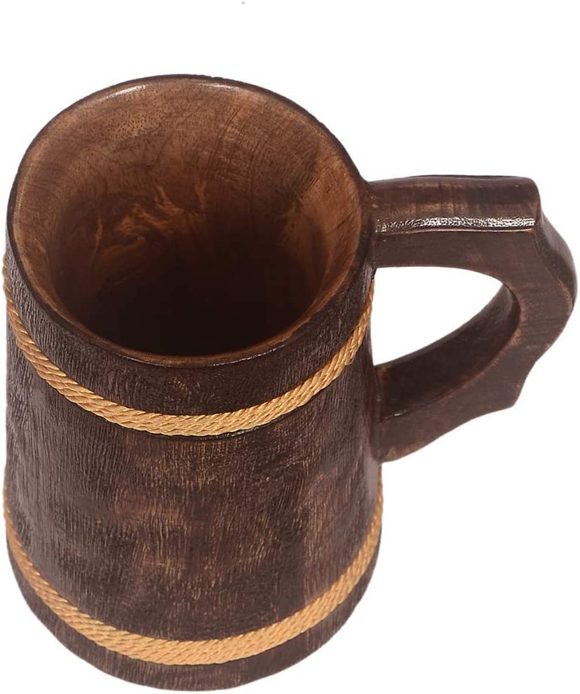 Degidebaar House Wooden Beer Mug with Handle for Home Bar/Café/Pubs/Party (with Melamine PU Waterproof Polish, Brown, 510 ml, Set of 1)