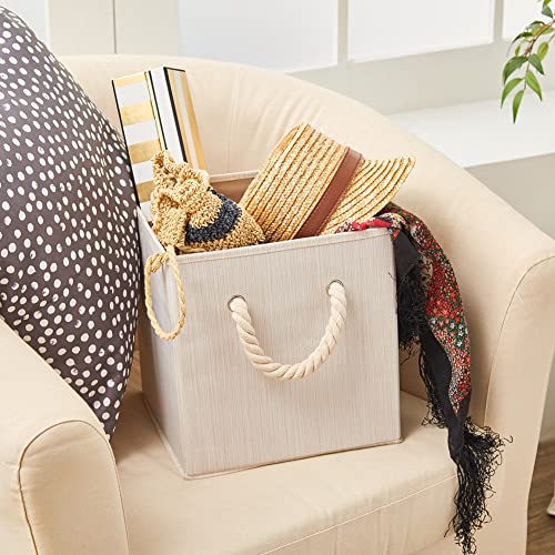 EZOWare Set of 7 Bamboo Fabric Storage Bins Baskets with Cotton Rope Handle, Collapsible Cube Container Box for Nursery, Kids, Closet, and More