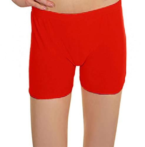 Childs Halloween Stretch Neon Red Microfiber Hot Pants Girls Fancy Dance Party Wear Shorts 9-10 Years