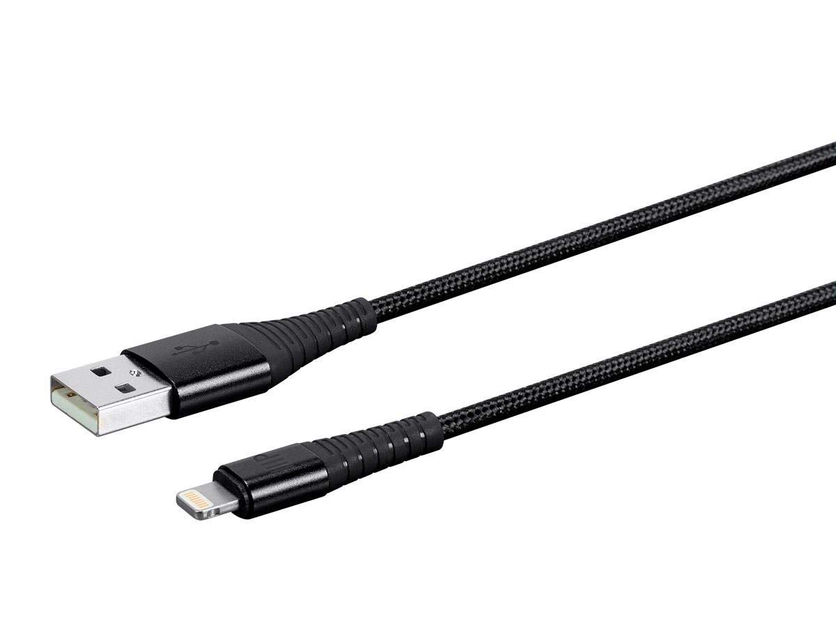 Monoprice Apple MFI Certified Lightning to USB Type A Charge & Sync Cable - Nylon-Braid, Durable, Kevlar-Reinforced, 1.5 Feet, Black - AtlasFlex Series