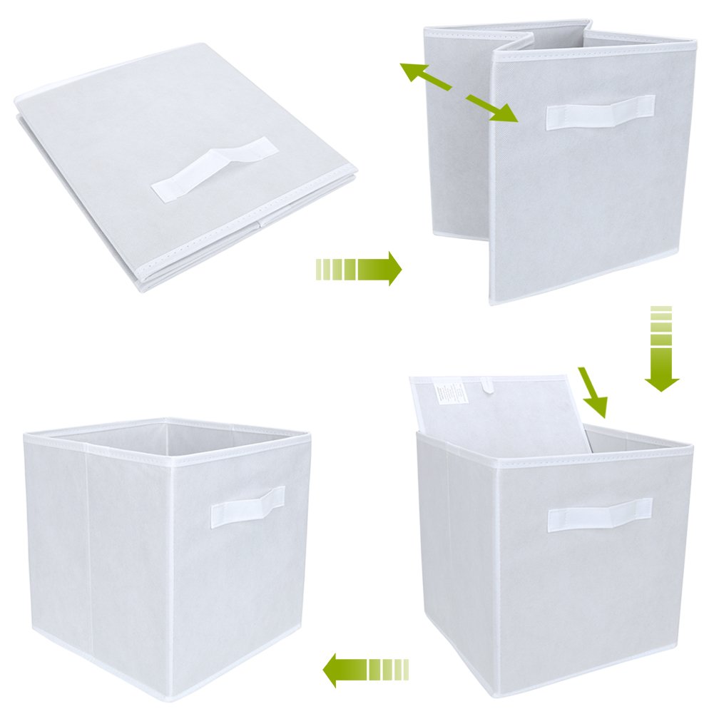 EZOWare Set of 6 Foldable Fabric Basket Bin Collapsible Storage Cube For Nursery, Kids Toys Organizer, Shelf Cabinet (White)