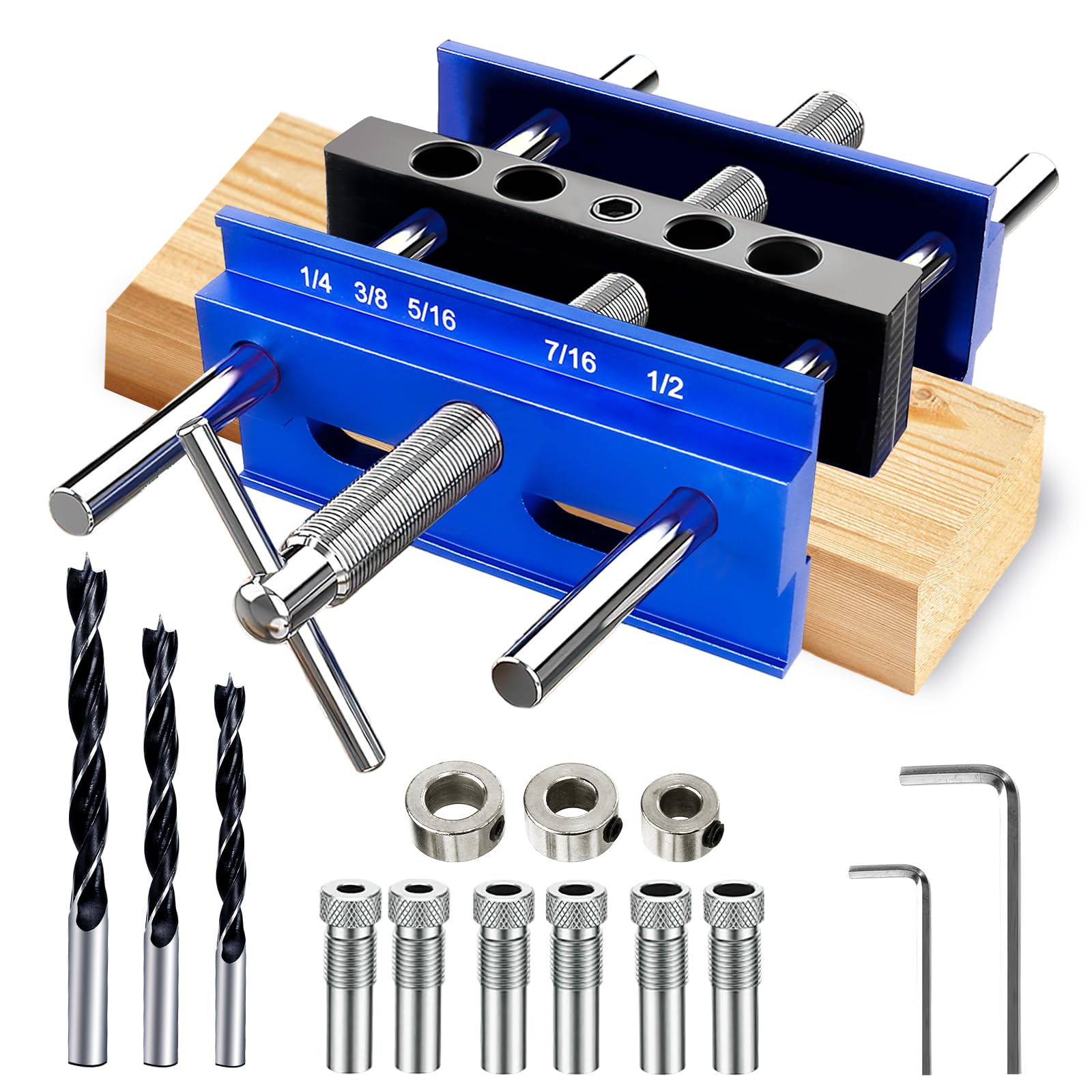 6.7 inch Self Centering Doweling Jig Kit, Self Centering Dowel Jig Kit With 6 Drill Guide Bushings, Adjustable Width Doweling Jig Kit for Straight Holes Woodworking Locator Joints Tools (Blue)
