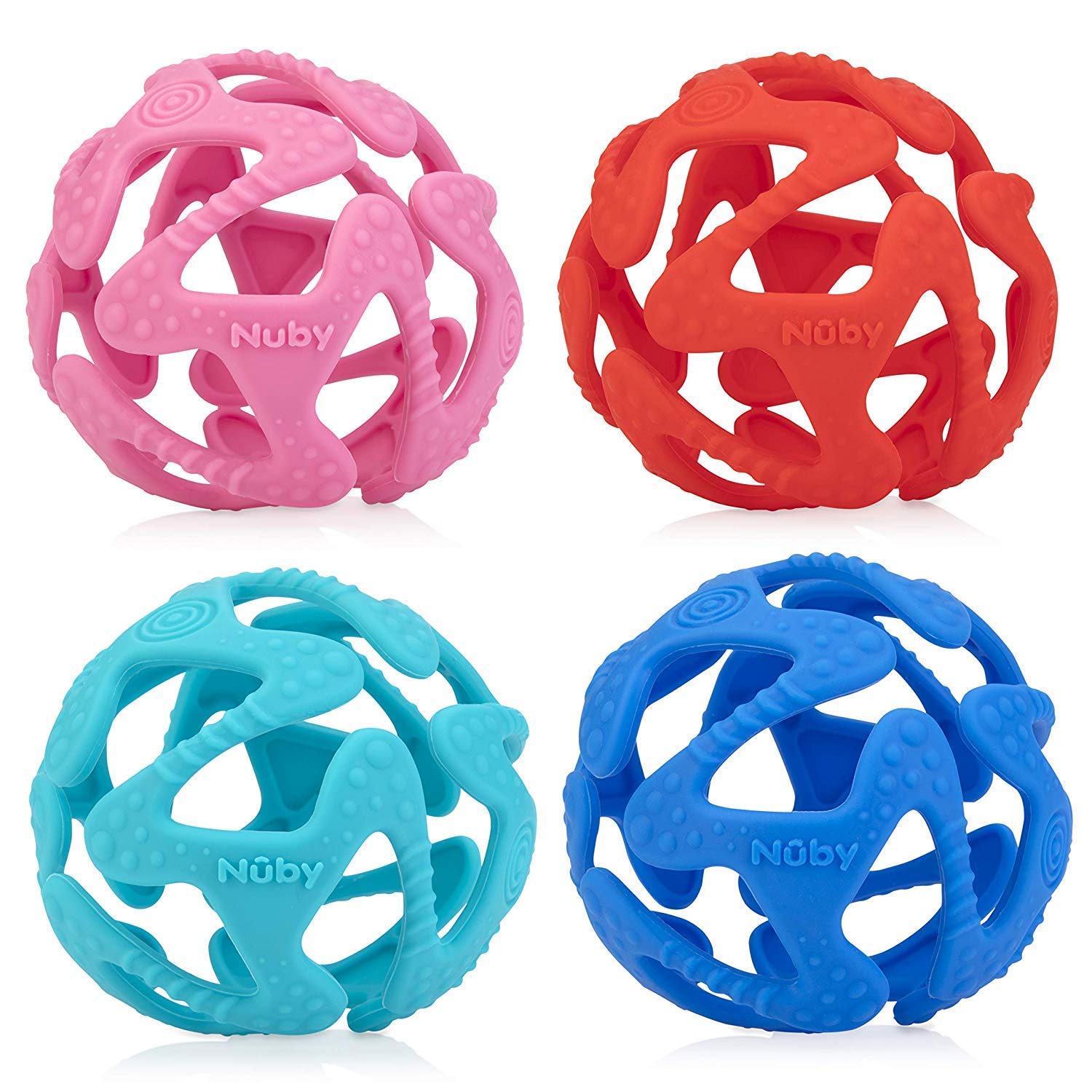 Nuby 100% Silicone Tuggy Teether Ball, 6 Months+ (Aqua)