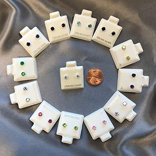 4mm Round Cubic Zirconia Birthstone Post Back 925 Sterling Silver Stud Earrings for Women Set for 13 Colors