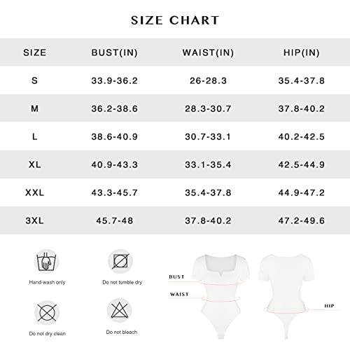 FeelinGirl Women's Body Thong Tummy Control Shapewear Short Sleeve Top Scoop / V Neck Leotards Suit, B-white-notch Neck, Medium