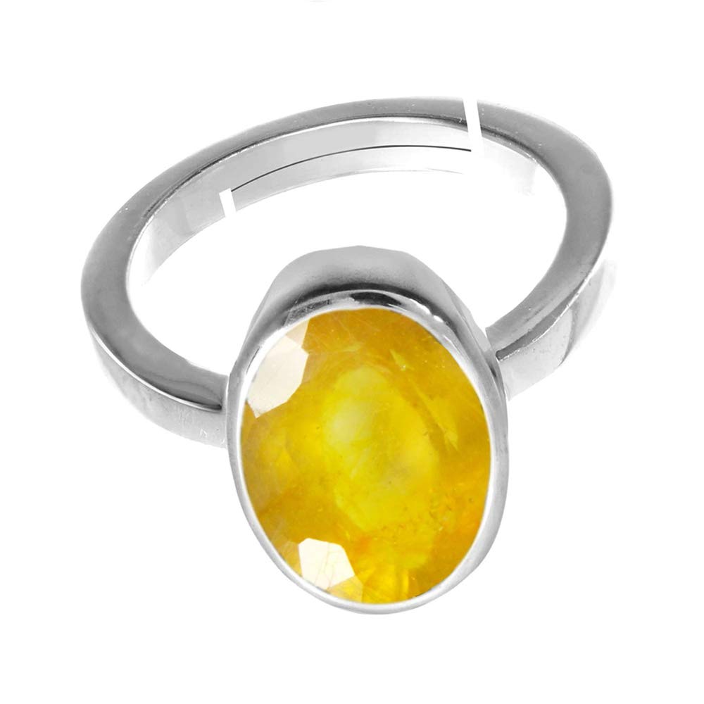 55Carat Yellow Sapphire Gemstones 925 Sterling Silver Adjustable Rings Natural Pukhraj Rashi Ratan Size-8 to 13