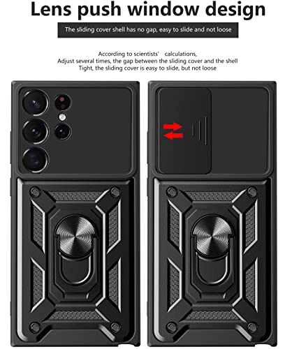 CCSmall Case for Samsung Galaxy S23 Ultra (Not S23) with Slide Camera Cover, Military Grade Drop Protective Phone Cover Case with Ring Kickstand for Samsung Galaxy S23 Ultra 5G SJ Black