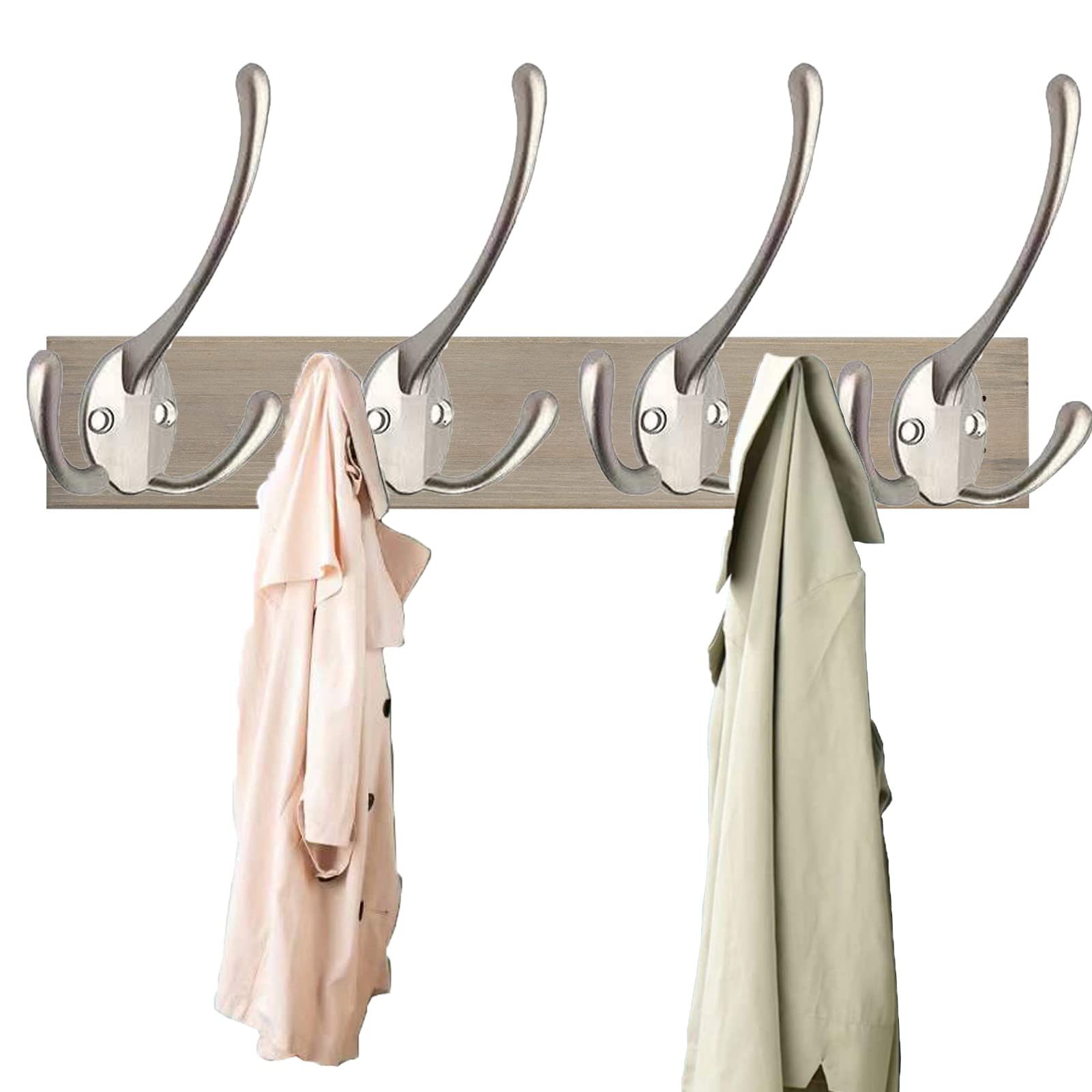 Mzizi Dco Wall Hooks,6 Pack Coat Hooks Wall Mounted with 24 Screws,Single Hardware Heavy Duty Hooks,Metal Zinc Alloy Double No Rust Hooks Hanging Coats Robe Towel Hat Key Clothes Bag Jacket (Silver)